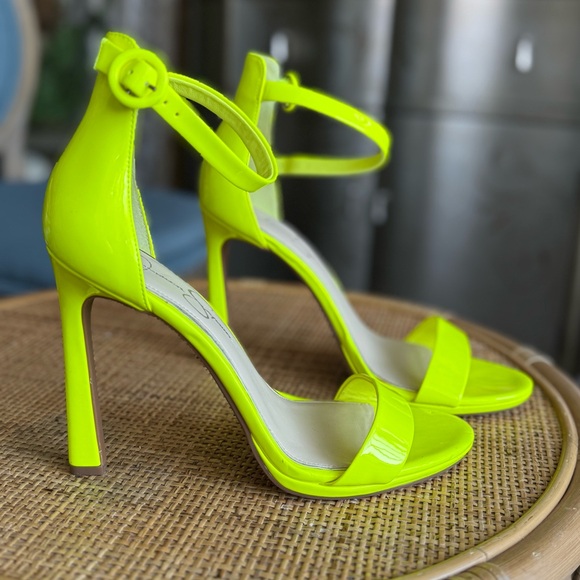 Jessica Simpson | Shoes | Neon Yellow Stiletto Heels Sandals High Heels ...